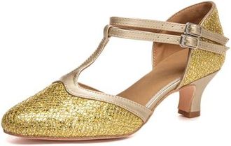 Minitoo Chaussures de danse latine à paillettes pour femme avec lanières, L656 doré Talon de 5 cm, 36.5 EU