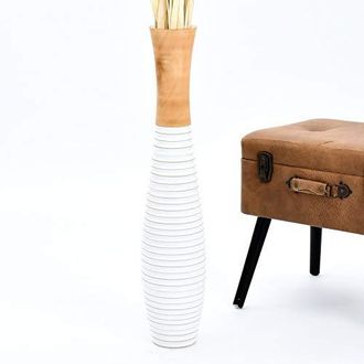 Leewadee Leewadee Grand Vase A Poser Au Sol pour Branches D&eacute;coratives De Pampa, Vase en Bois De Manguier, 65 cm, &eacute;cru