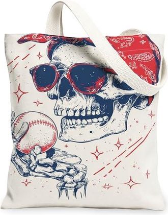 Generic Sacs fourre-tout vintage en toile motif squelette r&eacute;tro r&eacute;utilisables, l&eacute;gers et lavables, blanc, 13x15 Inch