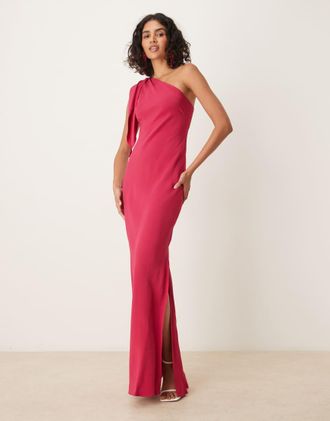 Mango Maxikleid in leuchtendem Rosa mit One-Shoulder-Tr&auml;ger und Bindedetail