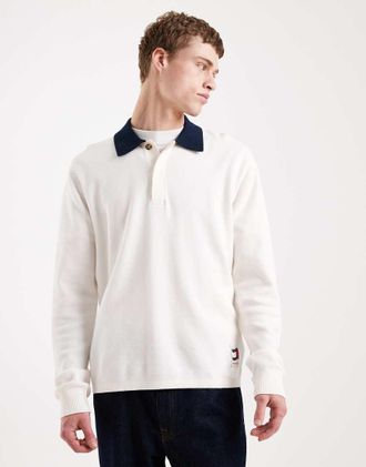 Tommy Jeans Rugby-Hemd in Cremewei&szlig; mit Flaggen-Logo