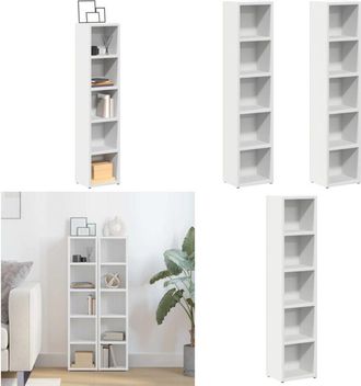 vidaXL Vidaxl - CD-Regale 2 Stk. Weiß 21x16x93,5 cm Holzwerkstoff - cd Regal - Holzregal - Bücherregal - Aufbewahrungsbox - Medienregal - Home & Living