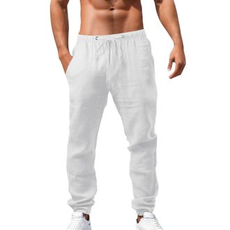 Generic Leinenhose Herren Lang, Leichte Sommerhose Herren, Sommer Hosen Chino Stretch Leinen Hose Mit Kordelzug Stoffhose Weit Freizeithose Lang Weit Linen Pa