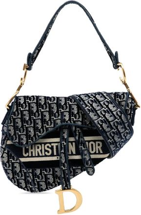 Dior Hobo Bags - Oblique Embroidered Velvet Saddle Bag - Gr. unisize - in Blau - f&uuml;r Damen