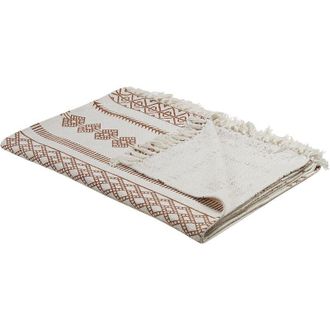 Beliani Couvre-Lit en Coton Beige et Marron &agrave; Motif G&eacute;om&eacute;trique de Style Rustique Boho Tr&egrave;s Doux Jorhat
