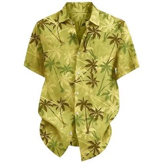 Generic Chemises hawa&iuml;ennes pour hommes, chemises surdimensionn&eacute;es &agrave; manches courtes, col standard, t-shirt d&eacute;t&eacute; boutonn&eacute;, coupe ample, motif traditionnel, t-