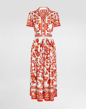 Dolce & Gabbana Kleid Aus Twill Mit Majolika-print - Frau Kleider Mehrfarbig 36