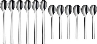 WMF Nuova Latte Macchiato Löffel Set 6-teilig, Lange Löffel 19 cm, Joghurtlöffel, Cromargan Edelstahl poliert & Nuova Espressolöffel Set, 6-teilig, L 11 c
