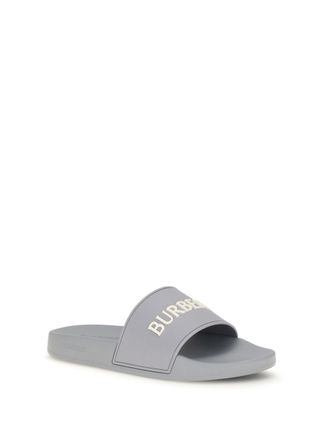 Burberry Mens Logo Slides Marble Grey-Dove Bei Rubber Sandal Grey/dove