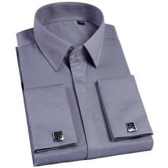 Generic Chemise à manches longues pour homme avec boutons cachés sur le devant, gris, S