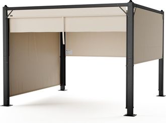 Blumfeldt Pantheon Cortina Pavillon 3x3 m - Aluminiumrahmen, Verstellbares Dach & Seitenrollos, Wetterfest & Stabil, Beige/Schwarz