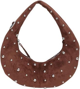 Generic Sac &agrave; bandouli&egrave;re en daim synth&eacute;tique clout&eacute; avec fermeture &eacute;clair et rivets demi-lune pour l&eacute;cole, le travail, un usage quotidien, caf&eacute;, 12.99x0.79x7