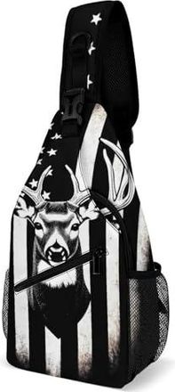 Generic Sacoche Homme Bandouliere Camouflage cerf cool avec drapeau am&eacute;ricain pour la chasse Casual Sac De Poitrine Polyester Cross Body pour Voyage Femme Cyc