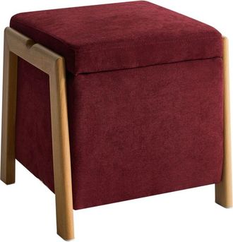 Beliani Pouf Glam Retro en Tissu avec Rangement Meuble Salon Chambre Bordeaux Edland