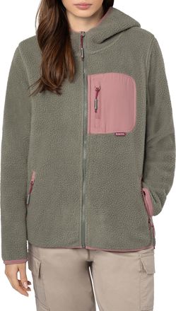 Sublevel Damen Fleecejacke mit Brusttasche - Bequeme &Uuml;bergangsjacke mit Kapuze in Verschiedenen Farben, Ideal f&uuml;r Outdoor-Aktivit&auml;ten middle-green XXL