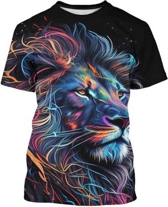 Generic Animal 3D T-shirt Hommes et Femmes Lion Manches Courtes T-shirt D&eacute;contract&eacute;, 1, XL
