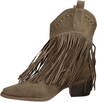 Generic Bottines western d&eacute;contract&eacute;es &agrave; franges pour femme - Bout pointu - &Eacute;l&eacute;gantes - Talon &eacute;pais - Classique - Confortable - &Agrave; enfiler - Bottes de cowboy p
