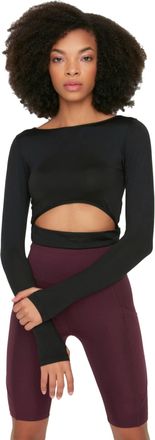 Trendyol Trendyol Damen Trendyol er Ausschnitt ausführliche Ernte-Sport-Bluse Blouse, Black, L