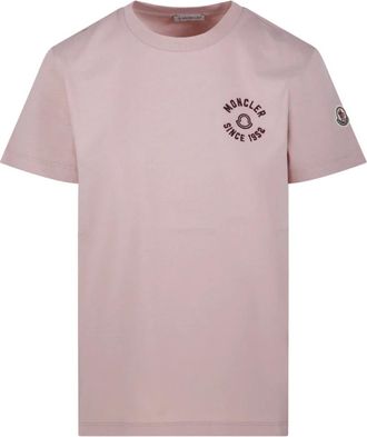 Moncler Femme, Tops, Rose, Taille: 36 FR T-Shirt en coton avec logo ton sur ton brod&eacute;