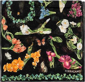 Ferragamo Femme, Accessoires, Noir, Taille: ONE Size Foulard en Soie avec Motif Floral