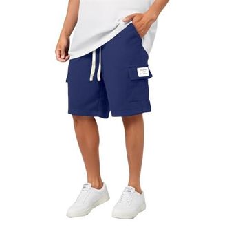 Generico Short pour homme en coton Pantalon cargo ample type sweat Pantalon de Jogging Largeur jusquaux genoux Pantalon de travail d&eacute;t&eacute; Bermuda avec taille &eacute;la