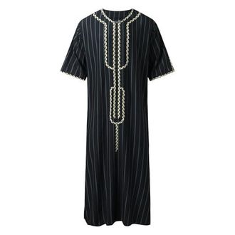 Generic V&ecirc;tements de pri&egrave;re pour homme - Col en V - Manches courtes - Coupe classique - Robe arabe avec vent ethnique - Burka Duba&iuml; - Caftan - Imprim&eacute; moyen -