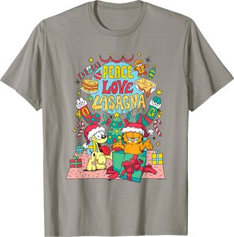 Garfield Peace, Love, Lasagna Funny Christmas Cat Cartoon T-Shirt