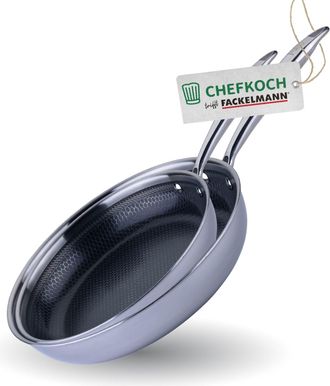 Fackelmann Chefkoch trifft Antihaftpfannen Set - &Oslash; 24 cm & 28 cm, Premium Bratpfannen aus Edelstahl mit keramischer Antihaftbeschichtung, f&uuml;r alle Herdarten inkl