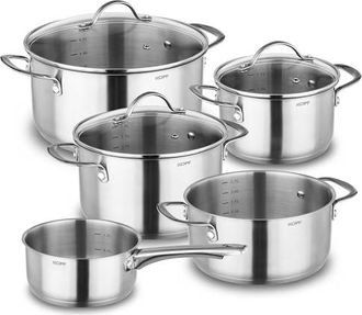 Kopf Clara Lot de 8 casseroles &agrave; induction | Passe au four et au lave-vaisselle | Batterie de casseroles pour tous types de plaques de cuisson | 4 casserol