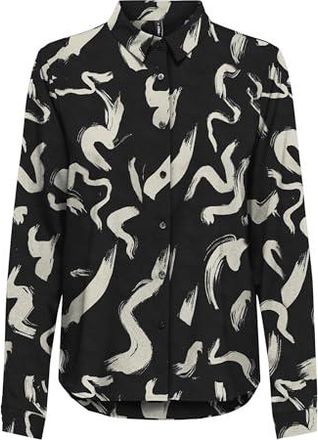 Only Onlnova Life Elite L/S Lynne T-Shirt Blouse, Noir/AOP : 587 Yoko, S Femme