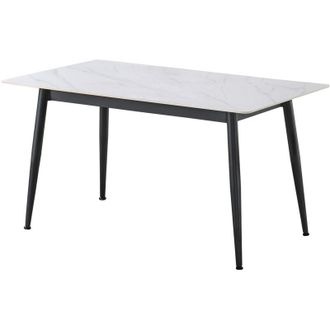 PEGANE Table &agrave; manger rectangulaire coloris effet marbre blanc et pieds en m&eacute;tal Noir - Longueur 140 x Largeur 80 x Hauteur 75 cm