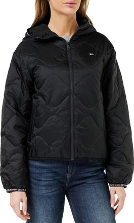 Tommy Jeans Damen Pufferjacke Quilted Tape Kapuze, Schwarz (Black), XL