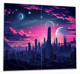 Wallario Herdabdeckplatte/Spritzschutz aus Glas, 2-teilig, 60x52cm, für Ceran- und Induktionsherde, Galaxie in der Abenddämmerung