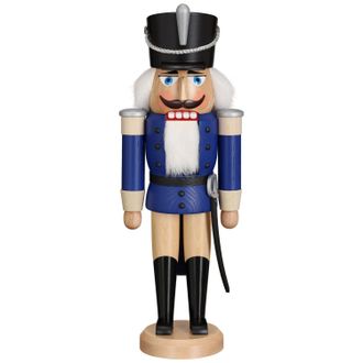 Seiffener Volkskunst | Nussknacker aus dem Erzgebirge | Husar mit S&auml;bel 37 cm | Nussknacker Deko Figur | Original Erzgebirgische Volkskunst | 11212/2 | blau lasiert