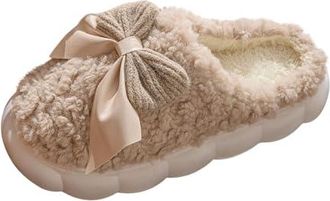 Generic Pantoufles dhiver chaudes et d&eacute;contract&eacute;es pour femme - Doublure en fausse fourrure - Noeud mignon - Antid&eacute;rapant - Confortable - &Agrave; enfiler au quotidi