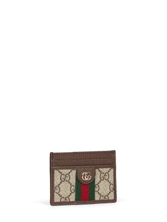 Gucci Womens Card Holder Ophidia Beige-Dark Brown Polyurethane Wallets & Purses
