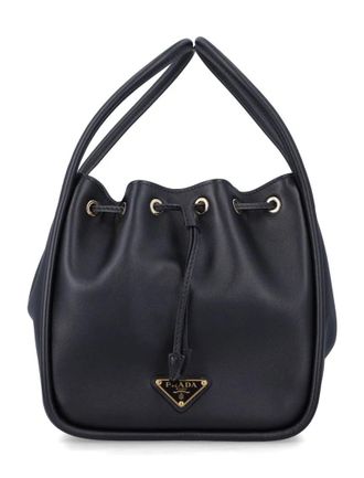 Prada Beuteltaschen - Bucket Bag In Supple Calf Leather With Enamelled L - Gr. unisize - in Schwarz - f&uuml;r Damen
