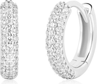 Ania Haie Damen Creolen HEART HUNTER Ohrringe aus 925 Sterling Silber, besetzt mit 72 Zirkonia Pavé, Größe: 10,2 mm, inkl. Geschenkverpackung