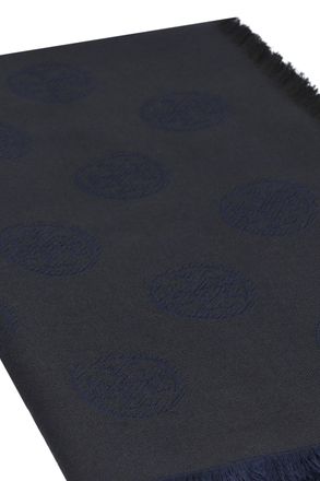 Tory Burch Womens Scarf Silk And Wool Black-Navy Black/navy Scarfs