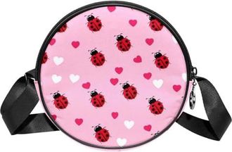 Generic Sac &agrave; bandouli&egrave;re circulaire pour femme, petit sac &agrave; bandouli&egrave;re mignon coccinelle avec fermeture &eacute;clair, bretelles r&eacute;glables, sac &agrave; main rond d&eacute;contr