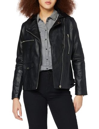 Sparkz Damen Zitrone Kunstlederjacke, Schwarz, S