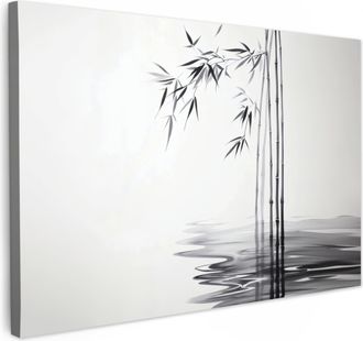 MuchoWow © Leinwand Bilder Groß 120x80 cm XXL Wanddeko Wohnzimmer Aesthetic Room Decor Deko Zimmer Wandbilder Modern Bild auf Leinwand Bambusstämme - Wasser - 