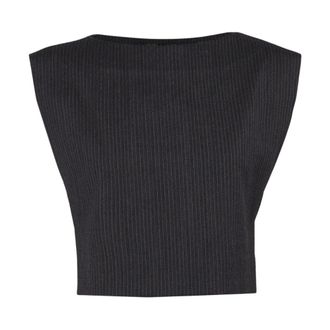 Cortana Cropped &auml;rmelloses Oberteil mit U-Boot-Ausschnitt - - Tops - Damen - Blau - S