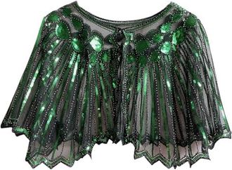 Generic Ch&acirc;les &agrave; perles pour robes de soir&eacute;e, cape de soir&eacute;e &agrave; paillettes, ch&acirc;le de mari&eacute;e, ch&acirc;le &agrave; paillettes pour femme f&ecirc;te formelle, 001 Vert, Taille uniq