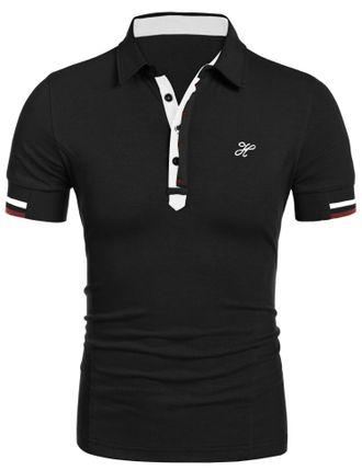 Coofandy Poloshirt Herren Kurzarm Golf T-Shirt M&auml;nner Polohemd Sommer Muscle Shirts Sports Polo Slim Fit Schwarz XXL