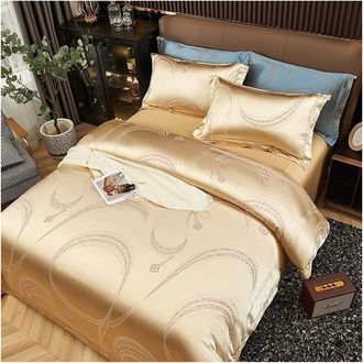 Generic Moderner Vintage-Jacquard-Bettbezug f&uuml;r alle Jahreszeiten, Bettbezug mit Rei&szlig;verschluss und Eckb&auml;ndern, Bettw&auml;sche-Set, Bettlaken-Kissenbez&uuml;ge (Farbe: