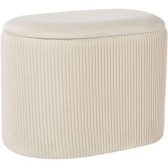 Beliani Pouf Glamour en Velours Rembourr&eacute; avec Rangement Beige Clair Richland