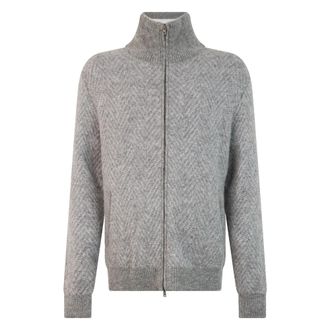 Herno Strickjacke mit Rei&szlig;verschluss und hohem Kragen - - Knitwear - Herren - Grau - L