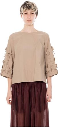 Meimeij Femme, Tops, Beige, Taille: 36 FR Flower Applique Oversize Tee
