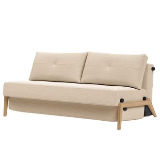Innovation home24 Schlafsofa Beige Stoff Linen 168cm mit Schlaffunktion Eiche Hell Skandi